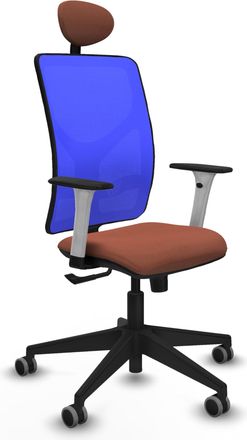 Piqueras y Crespo Stuhl mit Lendenwirbelverstellung, mit wei&szlig;en und schwarzen Armlehnen und festem Kopfteil, ausgestattet mit 3 Positionen und Schneideschaum, Blau/Brau