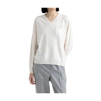 PESERICO V-Ausschnitt Pullover aus Wolle- Seide und Kaschmir - - Knitwear - Damen - Wei&szlig; - M