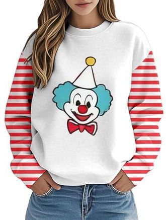 Generico Chemisier &agrave; popcorn de ma&iuml;s &agrave; rayures rouges et blanches pour femme T-shirt &agrave; manches longues &agrave; rayures rouges et blanches basique &agrave; rayures amples, D