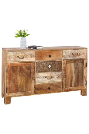 Landscape Sideboard, Natur, Metall, Akazie, Mangoholz, massiv, 2 F&auml;cher, 6 Schubladen, 140x80x44 cm, stehend, Holzm&ouml;bel, Kleinm&ouml;bel Holz, Holzkommoden, Sideboar