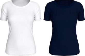 Tommy Hilfiger Damen 2er Pack T-Shirts Kurzarm Weiter Rundhalsausschnitt, Weiß (White/Desert Sky), L