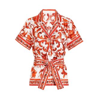 Dolce & Gabbana Femme, Blouses et Chemises, Multicolore, Taille: 40 FR Chemise Vanity Imprim&eacute; Maiolica en Soie