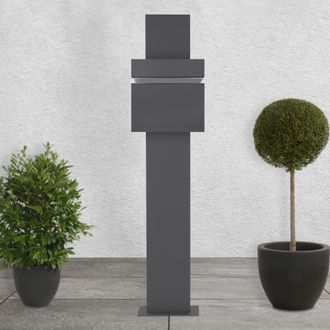 ECD Germany Standbriefkasten mit Zeitungsfach, Design Briefkasten Standfu&szlig; freistehend, Briefkastenst&auml;nder Anthrazit Edelstahl pulverbeschichtet 170cm, Postkasten