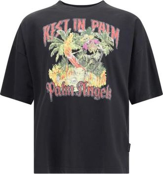 Palm Angels Homme, Tops, Noir, Taille: S Repos dans Palm Coton T-shirt