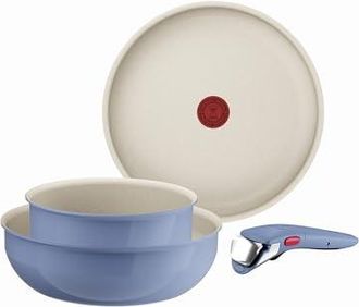 T-fal Ingenio Serenity, Batterie de cuisine 4pi&egrave;ces, Rev&ecirc;tement antiadh&eacute;sif, Poign&eacute;e amovible s&eacute;curis&eacute;e, Design empilable, L8294S04