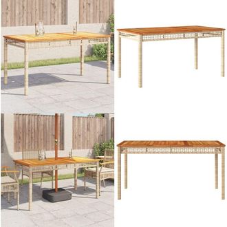 vidaXL Gartentisch Beige 140x80x75 cm Poly Rattan Akazienholz - Esstisch - Gartentisch - Terrassenm&ouml;bel - Outdoor M&ouml;bel - Rattan Tisch - Home & Living