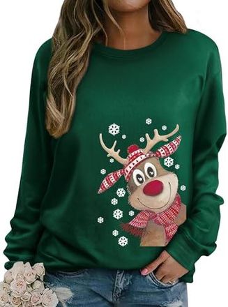 Dresswel Pull de Noël pour femme avec inscription « Merry Christmas » drôle Rudolph Renne Impression Coton Noël Pull de Noël Pull de Noël Adolescentes Filles, 