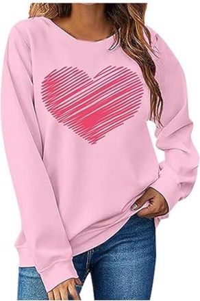 Generic 2026 Saint Valentin Femme Automne Saint Valentin Question Th&egrave;me : Mode Confortable D&eacute;contract&eacute; Imprim&eacute; Col Rond Manches Longues Sans Capuche Top, rose