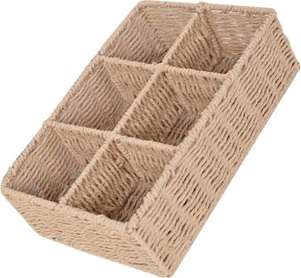 DOITOOL Rattan-Aufbewahrungskorb Geteilter Korb 6 Abschnitte Dekorativer Handgewebter Korb Rustikaler Teebeutel-Organizer für Die Organisation von Küche Badez