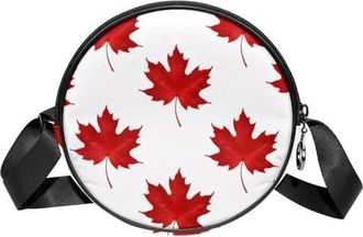 Generic Petit sac &agrave; bandouli&egrave;re circulaire pour femme, motif feuilles d&eacute;rable avec fermeture &eacute;clair, bretelles r&eacute;glables, sac &agrave; main rond d&eacute;contract&eacute; pour fem