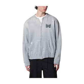 Needles Homme, Sweatshirts et sweats &agrave; capuche, Gris, Taille: M Sweat Zipp&eacute; D&eacute;structur&eacute;