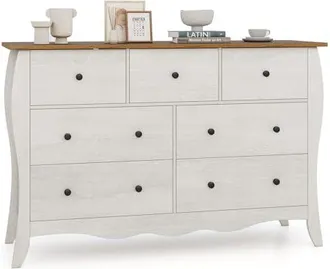 Giantex Commode Chambre &agrave; 7 Tiroirs Pliable en Tissu, Meuble de Rangement Chambre en MDF avec Kit Anti-basculement, Grand Espace de Rangement, Style Rustique,