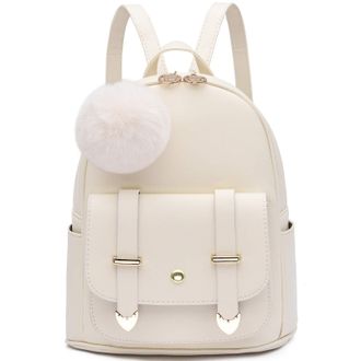 I Ihayner Modischer Rucksack f&uuml;r M&auml;dchen, Mini-Rucksack, Geldb&ouml;rse f&uuml;r Damen, Teenager, M&auml;dchen, Geldb&ouml;rse, PU-Leder, Pompon-Rucksack, Schultertasche, Weiss/opu