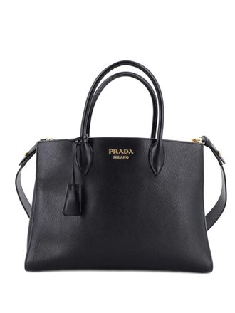 Prada Side Pleat Saffiano Leather Large tote bag - Noir
