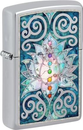 Zippo Sturmfeuerzeug - Lotus Flower, High Polish Chrome, Fusion - Nachfüllbar - Wiederverwendbar - Windfestes Design - Geschenkbox - Made in USA