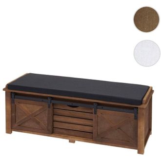 Mendler Mendler - Banc avec compartiments de rangement HWC-H53, rembourr&eacute;, m&eacute;tal, bois massif, aspect shabby 43x102x33
