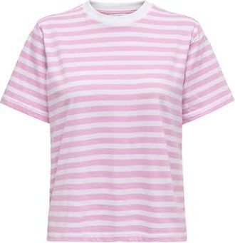 Only Onllivina S/S Stripe Tee JRS T-Shirt, Bonbon/Rayures : Rayures Blanches, L Femme