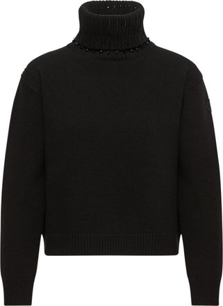 Moncler Moncler Pull &Agrave; Col Roul&eacute; En Laine Et Cachemire Avec Cristaux Brod&eacute;s, Femme, Noir, Taille: Xl