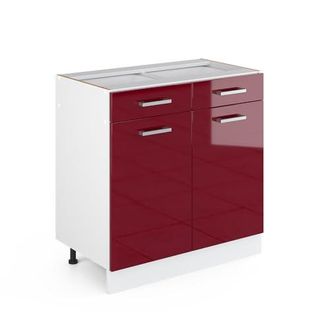 Vicco Meuble Bas Universel R-Line, Rouge Bordeaux Haute Brillance/Blanc, 80 cm avec tiroirs et Portes, sans Plan de Travail