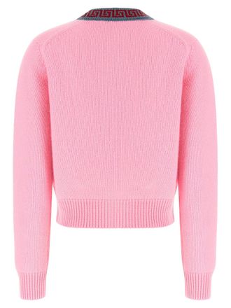 Versace Greek-Motif Jacquard Trim Cardigan - Pink