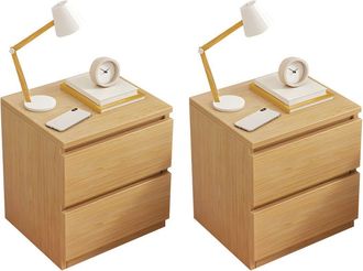 Generic Moderner Nachttisch Aus Holz Mit 3 Schubladen - Kompakter Nachttisch for Schlafzimmer Oder Wohnzimmer (Weiß, 12,5 X 12 X 23)(2 Pieces Natural 2 Drawer