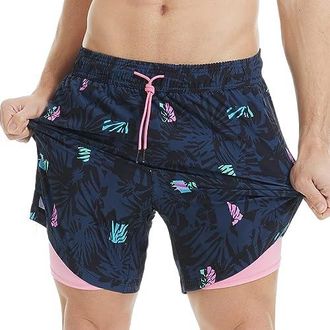 Maamgic Homme Short de Bain 2 en 1 &agrave; s&eacute;chage Rapide avec Doublure | S&eacute;chage Rapide Short de Natation d&eacute;contract&eacute; Boardshorts avec Pantalon int&eacute;rieur et Poche,