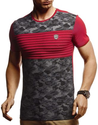 LEIF NELSON Herren Sommer T-Shirt mit Rundhals-Ausschnitt, Regular Fit aus Baumwolle, Casual M&auml;nner T-Shirt, Kurzarm Stretch Weinrot S