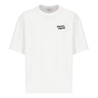Maison Kitsun&eacute; Homme, Tops, Blanc, Taille: S T-shirt Oversize avec Broderie Handwriting