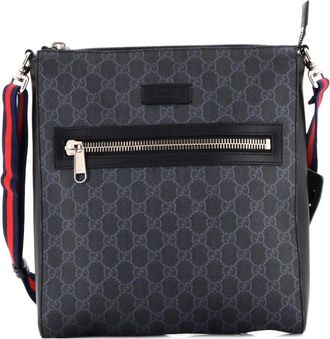 Gucci Web Strap Front Zip Messenger Bag GG Coated Canvas Medium crossbody bag - Schwarz