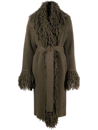 Blumarine manteau ceintur&eacute; &agrave; franges - Vert