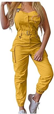 Generic Salopette cargo stretch pour femme - Couleur unie - Bandeau - Coupe ajustée - Avec poches et ceinture réglable - Avec poches et bretelles spaghetti ré