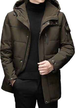 Generic Parka longue &agrave; capuche pour homme - Manteau dhiver &eacute;pais et isol&eacute; - Doudoune chaude et bouffante - Coupe-vent, Caf&eacute; B., M