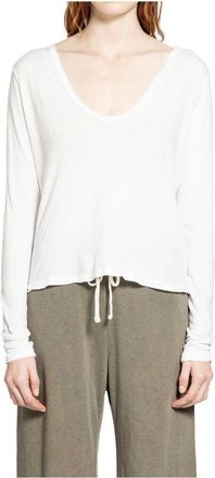 James Perse Femme, Tops, Blanc, Taille: 40 FR T-shirt blanc &agrave; manches longues col en V