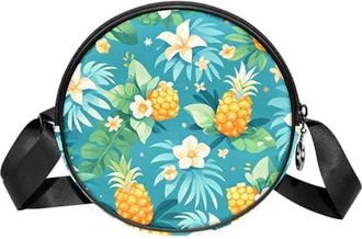 Generic Sac &agrave; bandouli&egrave;re rond rond pour femme, motif ananas color&eacute;, avec fermeture &eacute;clair, bretelles r&eacute;glables, style d&eacute;contract&eacute;