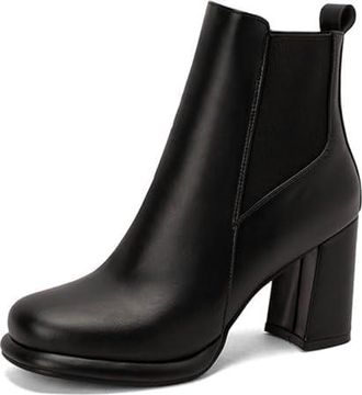 Generic Bottines Chelsea Femme Plateforme Hauteur Cheville Talon Bloc Zip Lat&eacute;ral Panneaux Extensibles pour Streetwear Sorties Tenue Quotidienne Automne Hiver