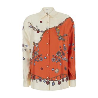 Versace Femme, Blouses et Chemises, Multicolore, Taille: 36 FR Chemise D&eacute;contract&eacute;e en Soie Imprim&eacute;e