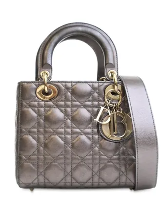 Dior 2019 kleine Cannage My ABCDior Lady Dior Satchel-Tasche aus Lammleder in Metallic-Optik - Grau