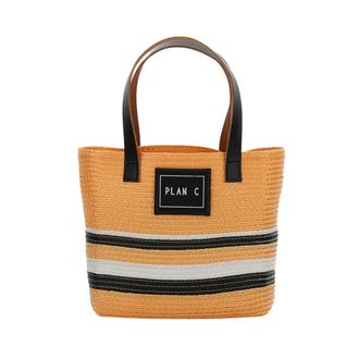 Plan C Plan C, Femme, Sacs, Orange, Taille: ONE Size Sac cabas en raphia