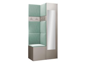 Mirjan24 Garderoben-Set Monati XXV, Kleiderschrank mit Spiegel, Schuhschrank, 2X Kleiderhakenbrett, Gepolstertes Paneel/Wandpaneel, 4 Doppelhaken, Flurgarderob