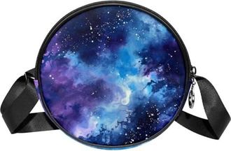 Generic Sac &agrave; bandouli&egrave;re rond pour femme, motif ciel &eacute;toil&eacute;, petit sac &agrave; bandouli&egrave;re avec fermeture &eacute;clair, bretelles r&eacute;glables, sac &agrave; main rond d&eacute;contract&eacute; 