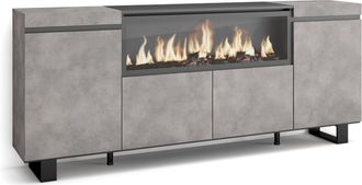 Skraut Home | Sideboard, Highboard | Kommode, Komodenschrank | 210 | 4 T&uuml;ren | Elektrokamin XXL | Industriedesign | Moderner Stil | Zement