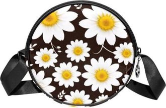 Generic Sac &agrave; bandouli&egrave;re Circle pour femme, petit sac &agrave; bandouli&egrave;re blanc marguerite avec fermeture &eacute;clair, bretelles r&eacute;glables, sac &agrave; main rond d&eacute;contract&eacute; 