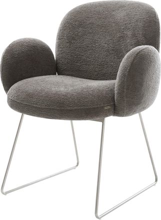 DELIFE Polsterstuhl Nube-Flex mit Armlehnen Kufengestell Edelstahl Boucl&eacute; Soft Schlamm Taschenfederkern