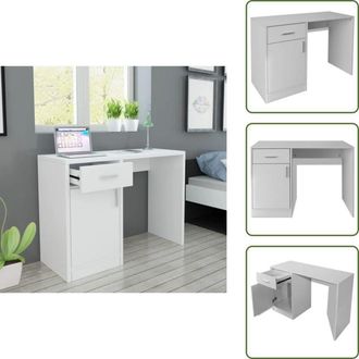 vidaXL Bureau avec tiroir et placard 100x40x73 cm Blanc - Bureau Moderne - Bureau Blanc - Bureau Avec Tiroir - Bureau Avec Rangement - Meuble De Bureau