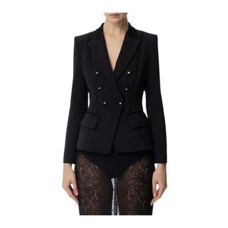 Elisabetta Franchi Femme, Vestes, Noir, Taille: 42 FR Veste en cr&ecirc;pe avec d&eacute;tails en satin