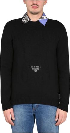 Moschino Homme, Pulls, Noir, Taille: XL Seasonal Teddy Crew Neck Sweater
