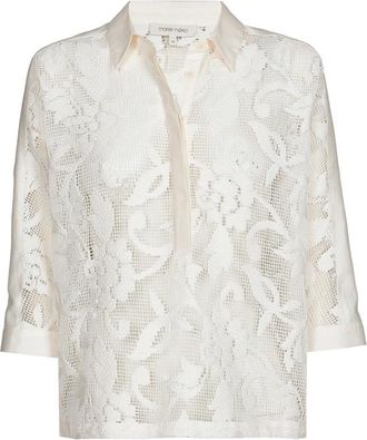 Marie M&eacute;ro Femme, Blouses et Chemises, Beige, Taille: 48 FR Polo avec Fleurs Transparentes