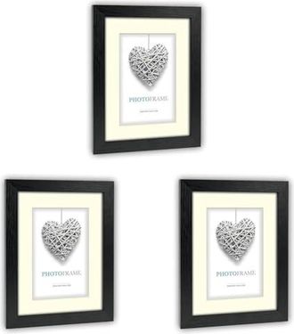 ZEP V32465 - Cadre Photo Bois 10x15 cm avec Passe Partout pour Photo 7x10 cm R&eacute;gent 5, Bois, Noir, Ivoire, 17, 5 x 12, 5 x 1, 5 cm (Lot de 3)