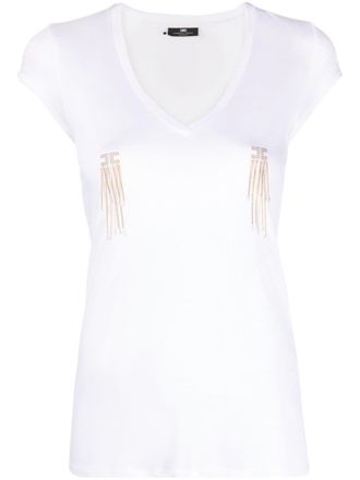 Elisabetta Franchi t-shirt &agrave; d&eacute;tail de cha&icirc;ne - Blanc