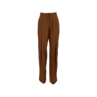 Elisabetta Franchi Plissierte Leinenmischung-Hose - - Trousers - Damen - Braun - M